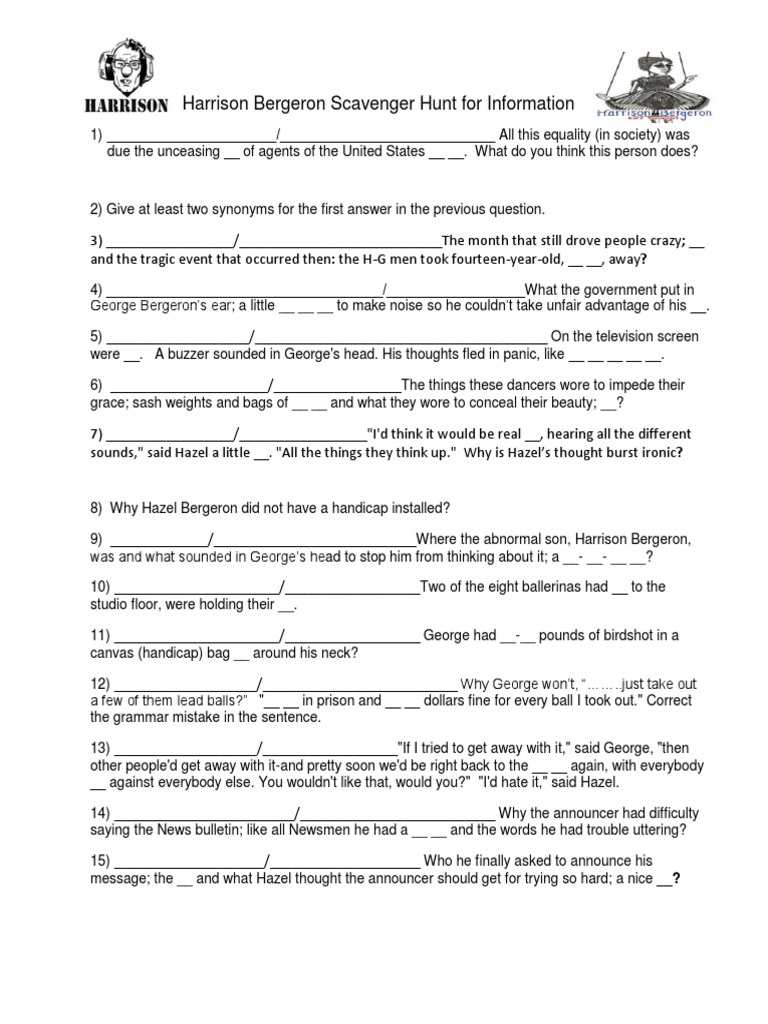 Harrison Bergeron Scavenger Hunt Guide | PDF
