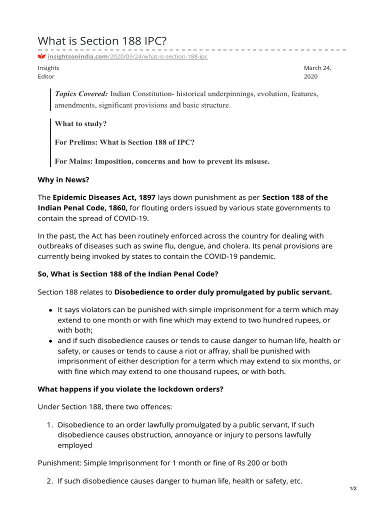 What Is Section 188 IPC | PDF | Government Information | Morality