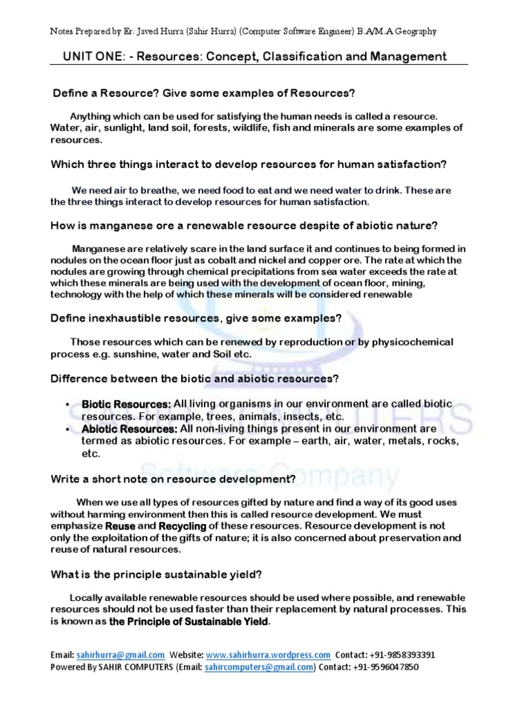 10th Class Geography Notes Chapters1 PDF | PDF | Resource | Sustainability
