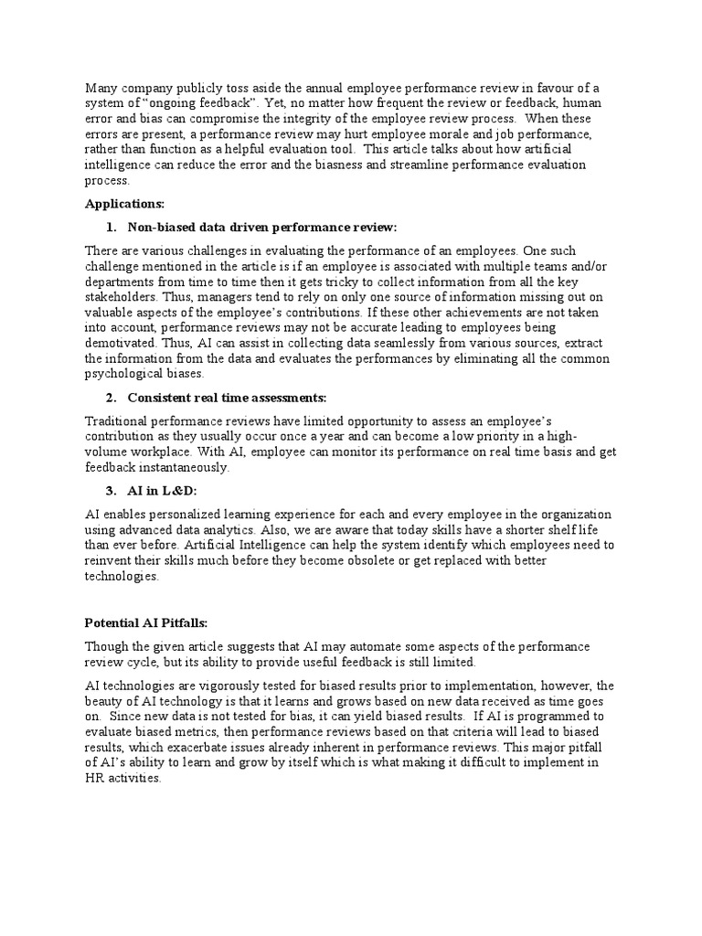 Applications: 1. Non-Biased Data Driven Performance Review | PDF ...