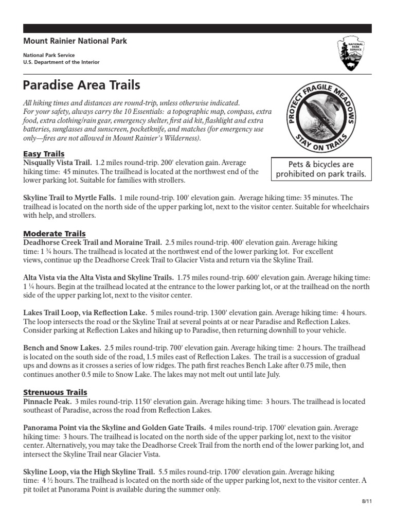 Paradise Area Trails: Mount Rainier National Park | PDF | Trail | Hiking