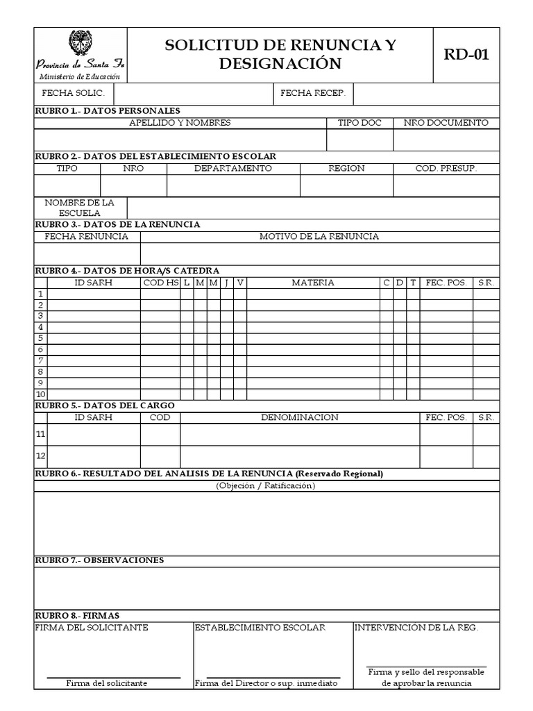 Formulario RD-01-renuncia | PDF