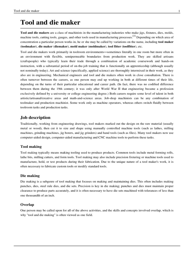 Tool Die Maker Download Free Pdf Industries Metals