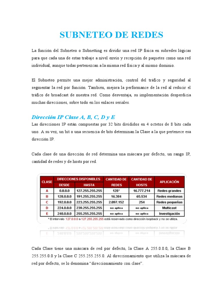 Subneteo de Redes | PDF | Dirección IP | Áreas de informática