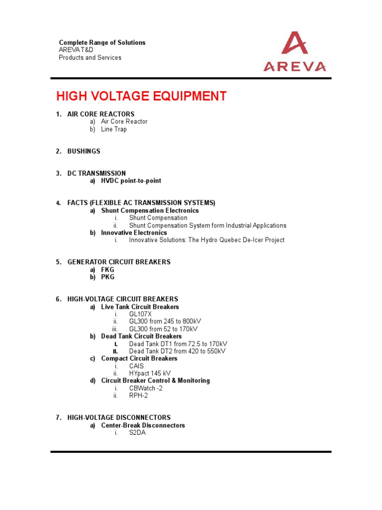 AREVA T&D Product Range | PDF | Transformer | High Voltage Direct Current