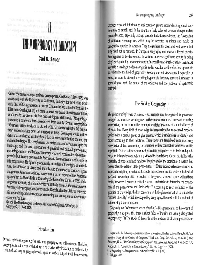 Sauer 1925 Morphology of Landscape | PDF