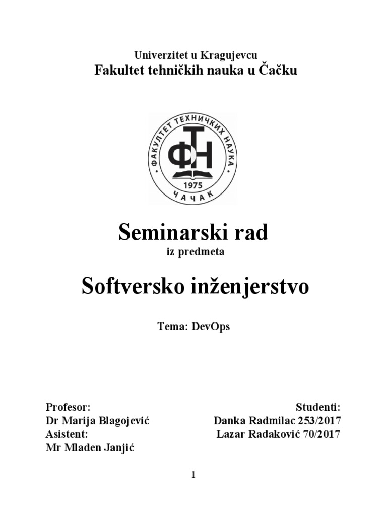 Seminarski Rad Softversko Inženjerstvo: Fakultet Tehničkih Nauka U ...