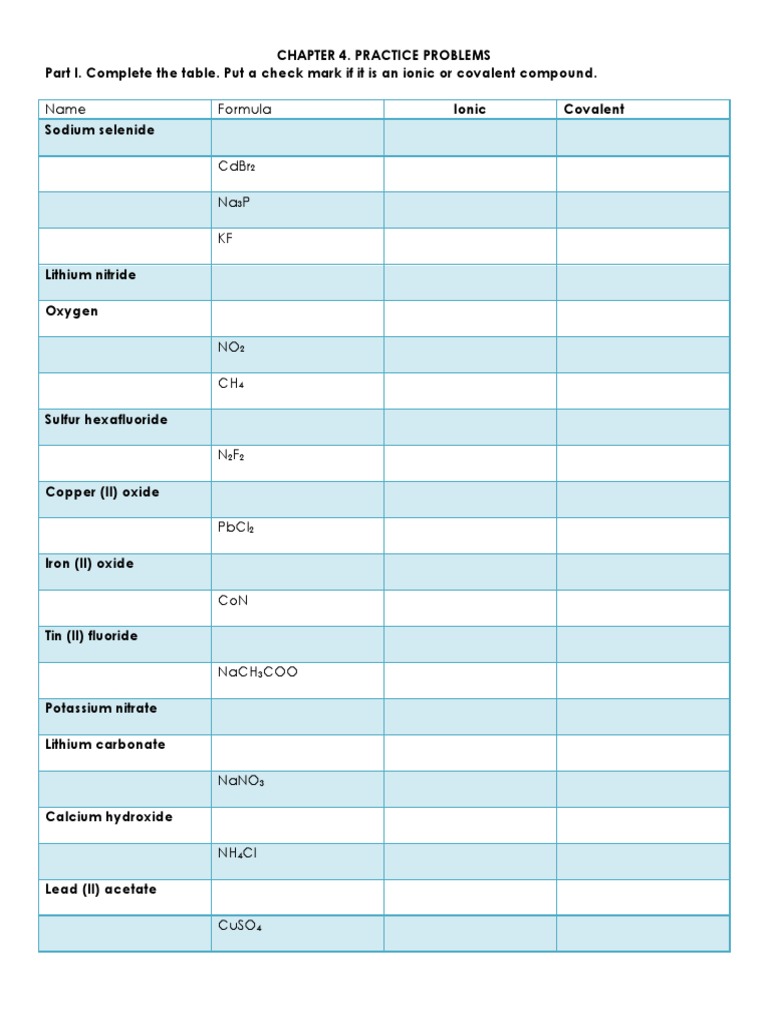 Chemistry Practice Problems | PDF | Chemical Compounds | Chemical Polarity