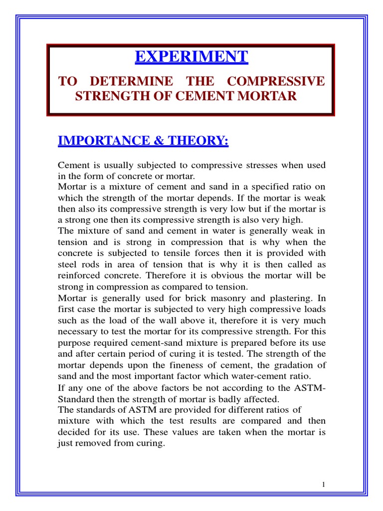 Exp 08 Compressive Strength Test of Mortar Cube. | PDF | Concrete ...
