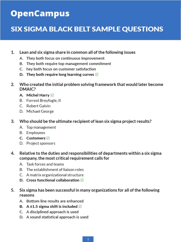 Six Sigma BB Sample Questions PDF | PDF | Six Sigma | Business