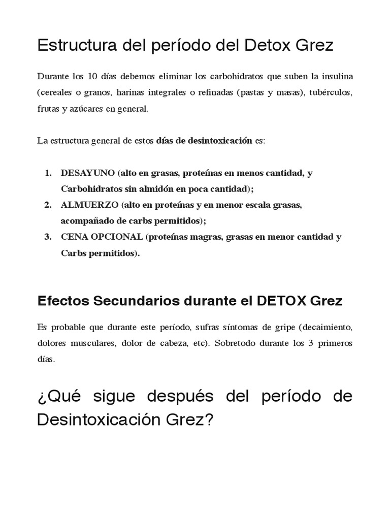 Estructura Del Período Del Detox Grez | PDF | Alimentos | Cereales