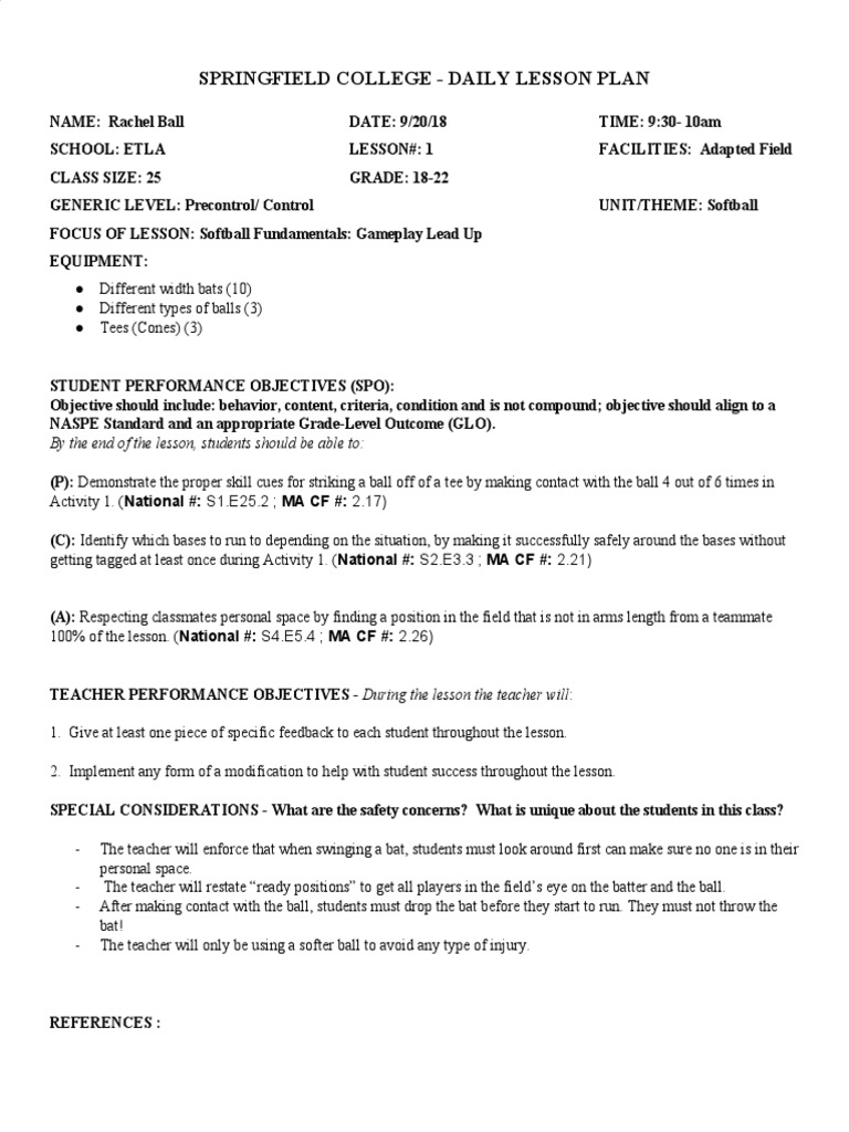 Lesson 1 Softball-3 | PDF | Softball | Batting (Baseball)