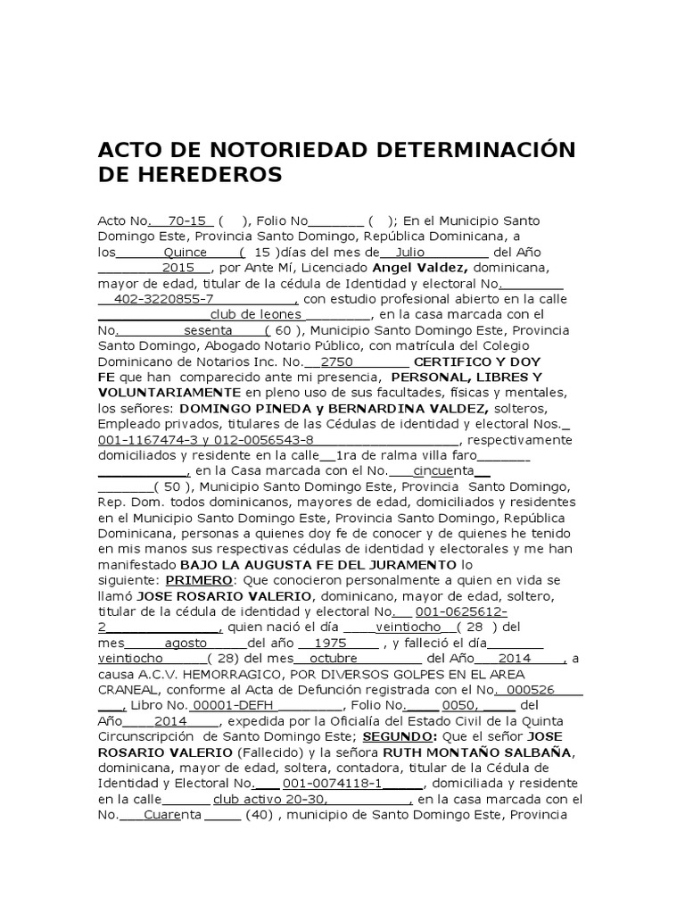 Determinacion de Herederos | PDF | República Dominicana | Justicia Determinacion de Herederos | PDF | República Dominicana | Justicia