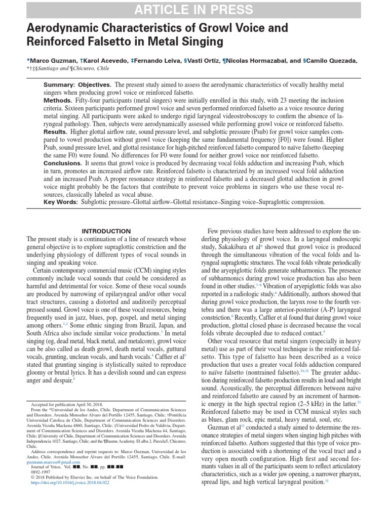 Aerodynamic Characteristics of Growl Voice and Reinforced Falsetto in ...
