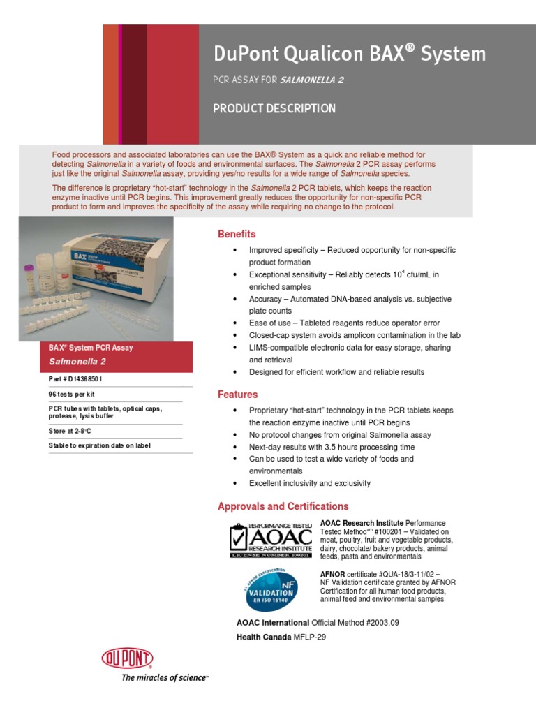 Dupont Qualicon Bax System: Product Description | PDF | Assay ...