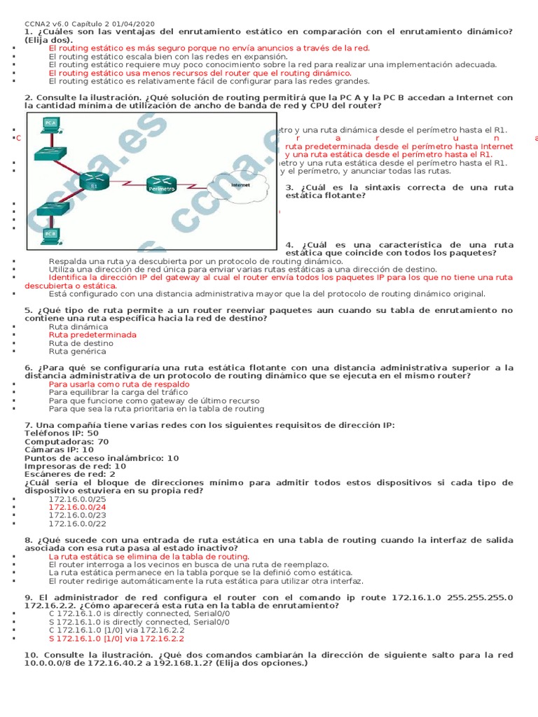 CCNA2 v6.0 Capítulo 2 Exam | PDF | Enrutador (Computación) | Dirección IP CCNA2 v6.0 Capítulo 2 Exam | PDF | Enrutador (Computación) | Dirección IP