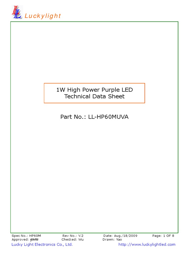 Luckylight: 1W High Power Purple LED Technical Data Sheet | PDF ...