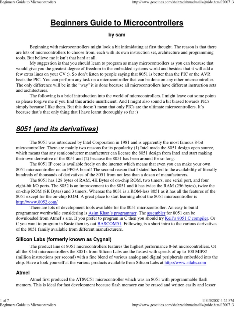 Beginners Guide To Microcontrollers: 8051 (And Its Derivatives) | PDF ...