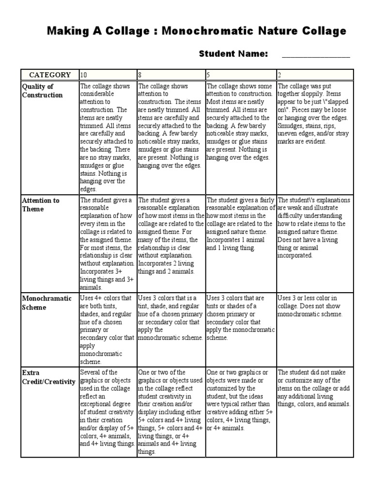 Monochromatic Nature Collage Rubric | PDF | Graphics | Color