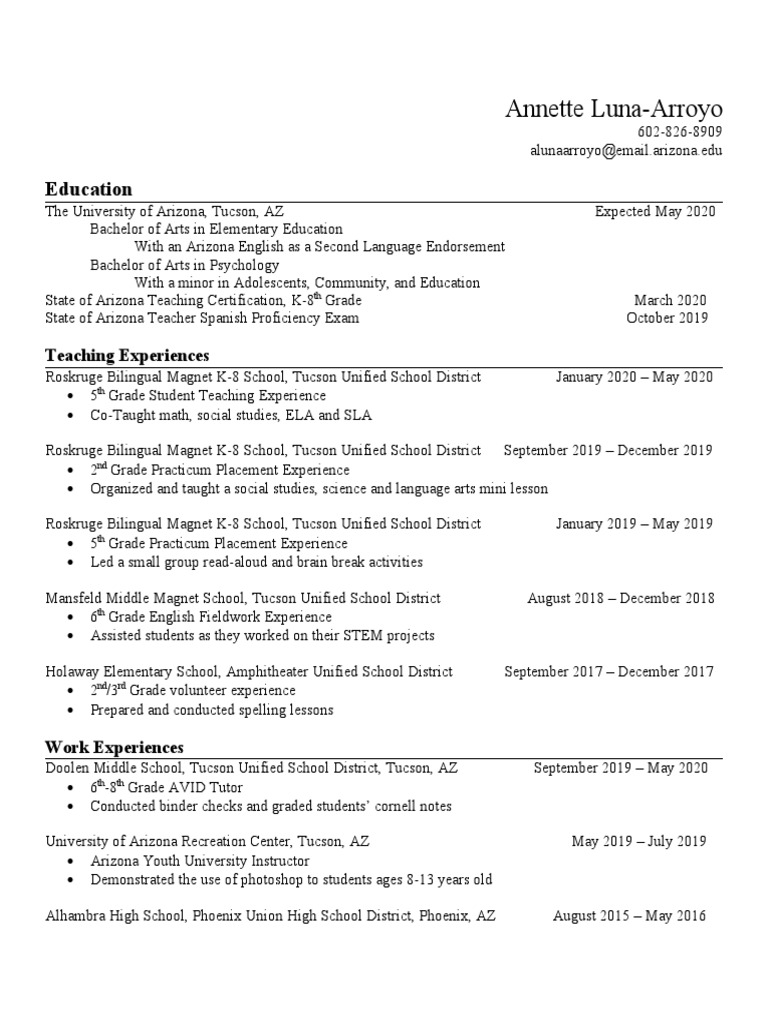 Annette Luna Arroyo Resume | PDF | Schools | Behavior Modification