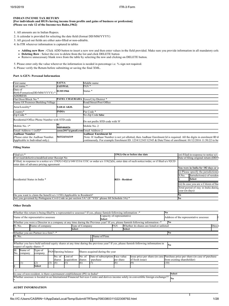 ITR-3 Form PDF | PDF | Expense | Taxes