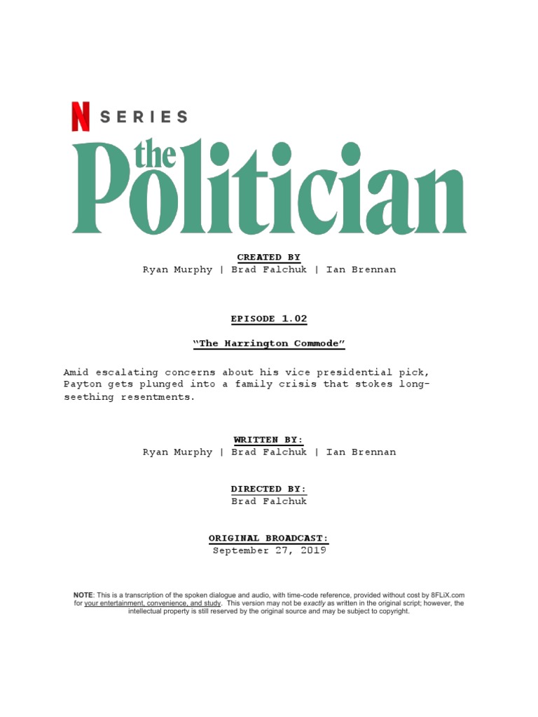 The Politician Episode Script 1 02 The Harrington Commode | PDF