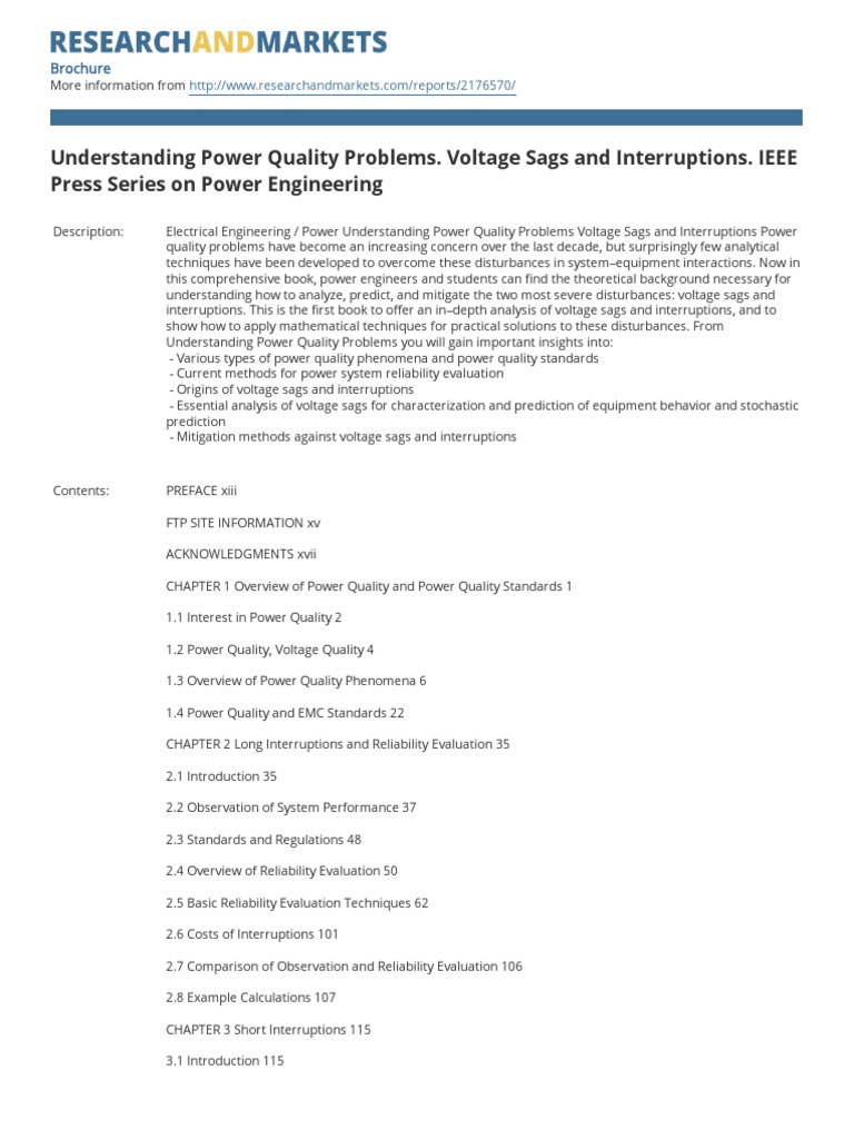 Power Quality Issues Voltage Sags Interruptions Pdf Reliability