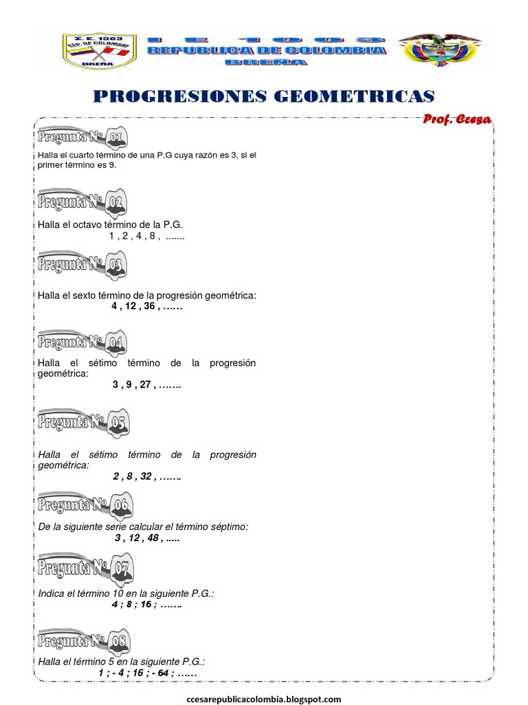 Practica de Progresiones Geometricas Ccesa007 | PDF