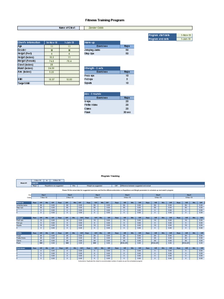 Zander's Exercise Plan | PDF | Hobbies | Human Weight