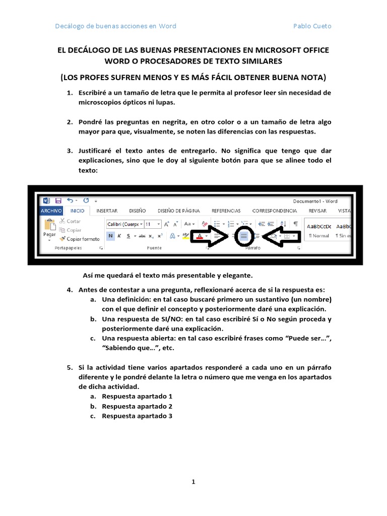 El Decálogo de Las Buenas Presentaciones en Microsoft Office Word o Procesadores de Texto ...