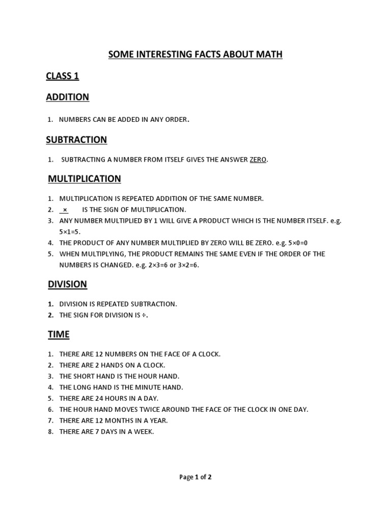 Some Interesting Facts About Math Class 1 Addition: Is The Sign of ...