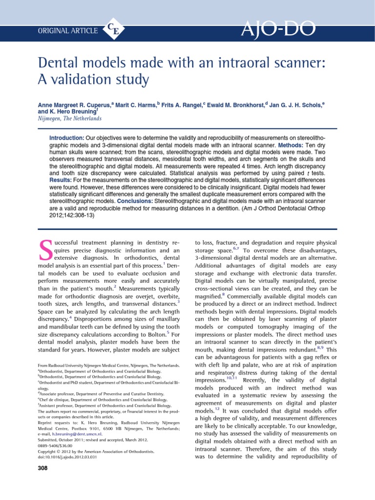 Dental Models Made With An Intraoral Scanner: A Validation Study | PDF ...