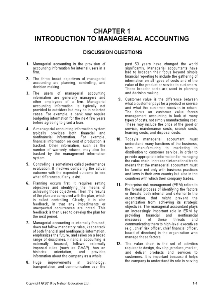 Introduction To Managerial Accounting: Discussion Questions | PDF ...