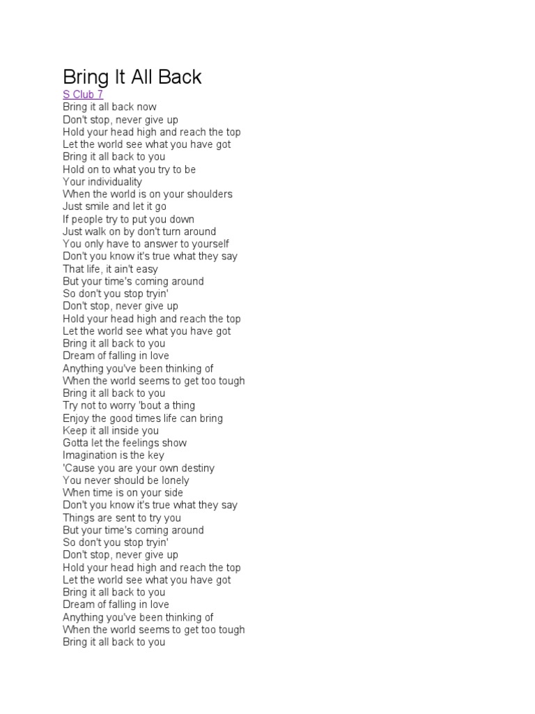 Bring It All Back Lyrics | PDF