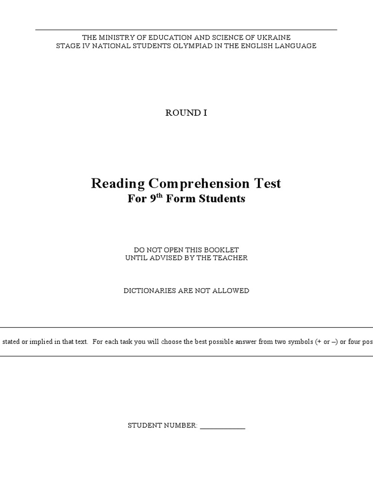 Reading Comprehension Test: For 9 Form Students | PDF | Nature