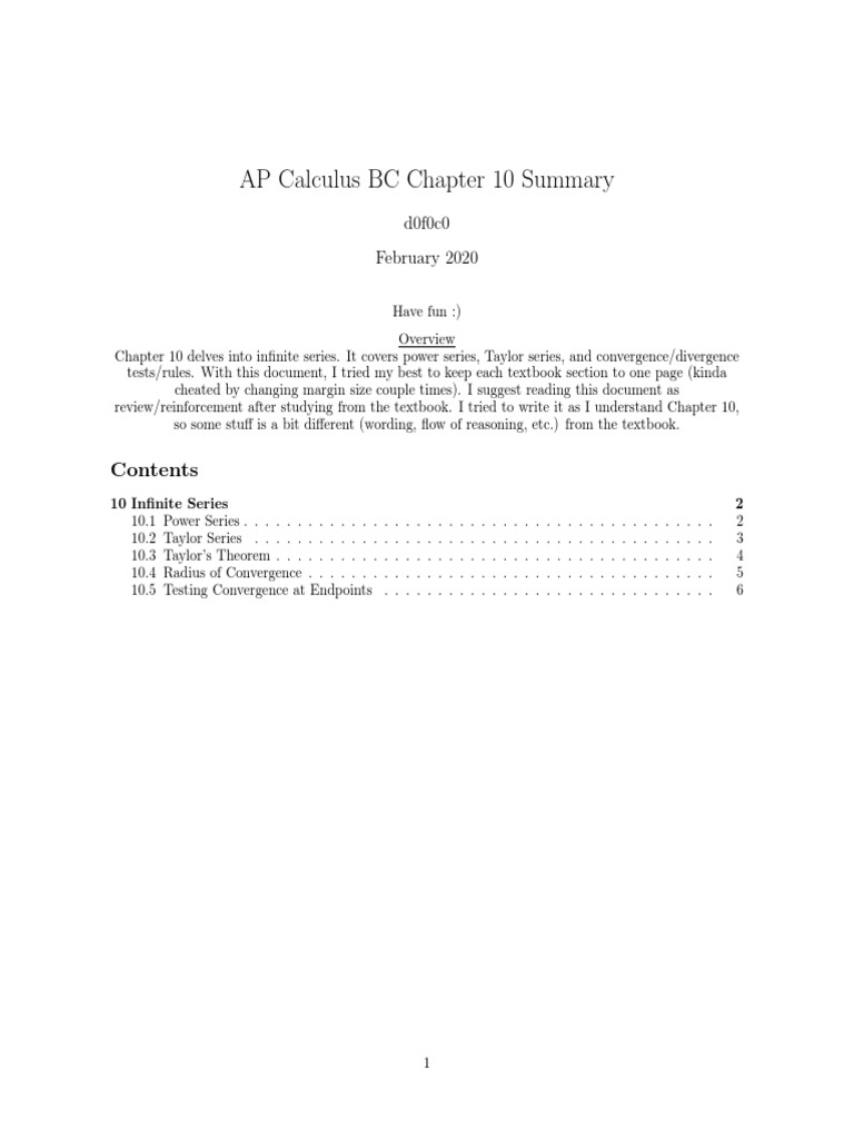 AP Calculus BC Series Guide | PDF | Power Series | Series (Mathematics)