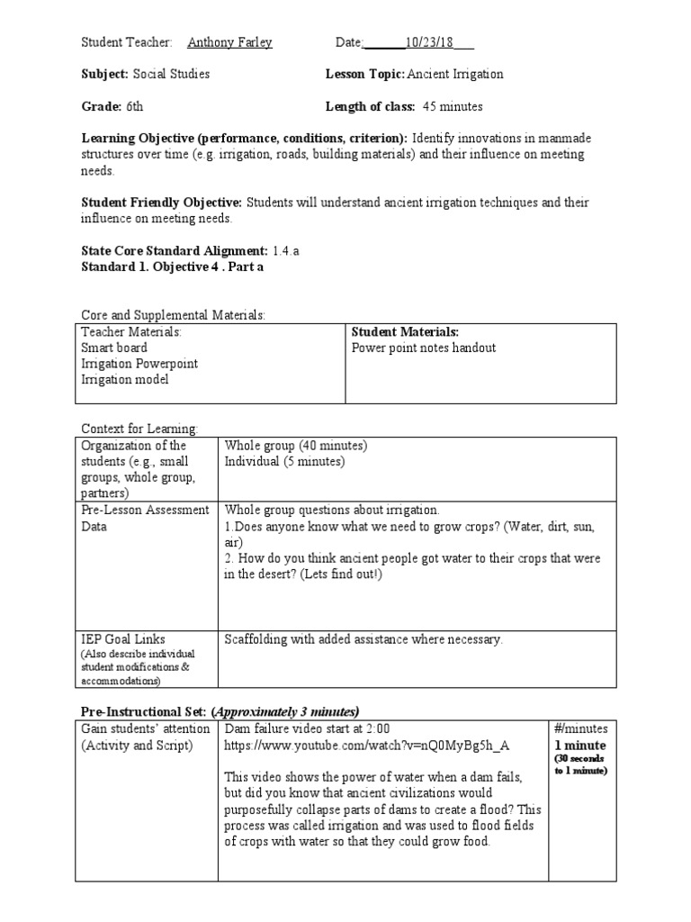 Ancient Irrigation Techniques Lesson Plan | PDF | Irrigation | Lesson Plan