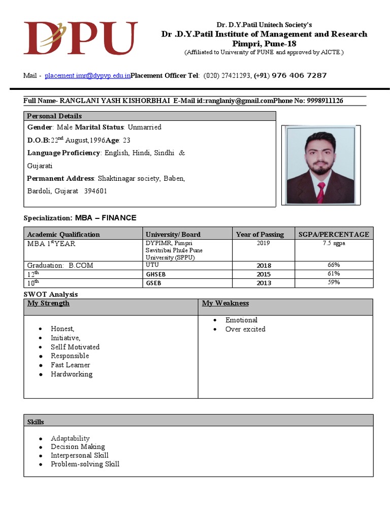 Yash Ranglani Resume | PDF | Cognition | Behavior Modification