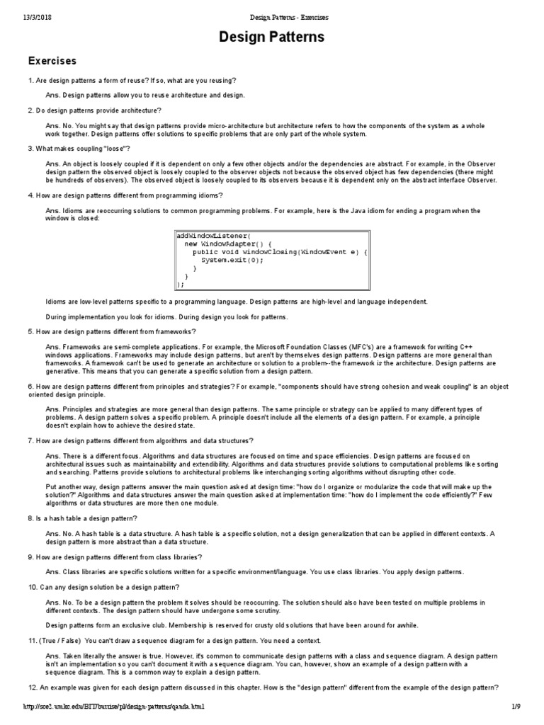 Design Patterns Exercises Pdf Pdf Class Computer Programming Method Computer Programming