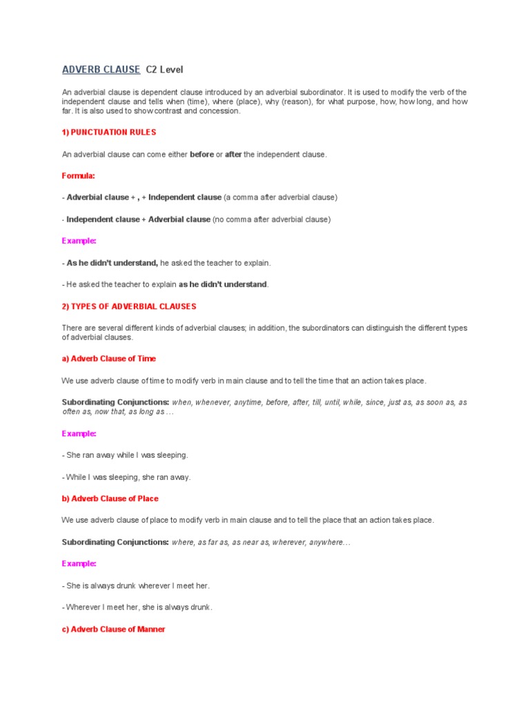 ADVERB CLAUSE C2 Level | PDF | Adverb | Verb
