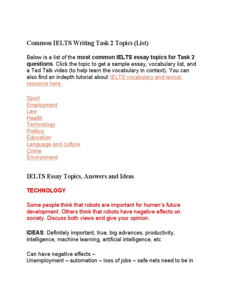 Common IELTS Writing Task 2 Topics | PDF | Reason | Employment