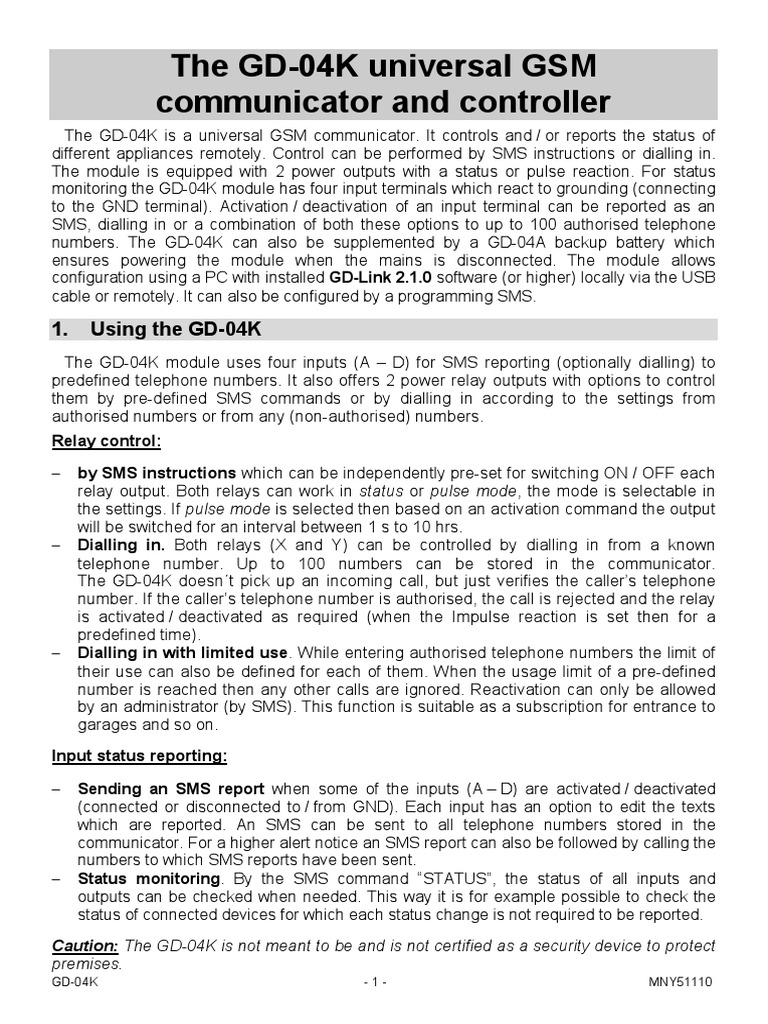The GD-04K universal GSM communicator and controller | PDF | Installation (Computer Programs ...