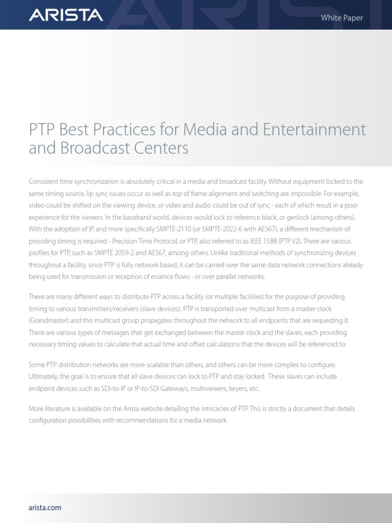 PTP Best Practices For Media and Entertainment and Broadcast Centers ...
