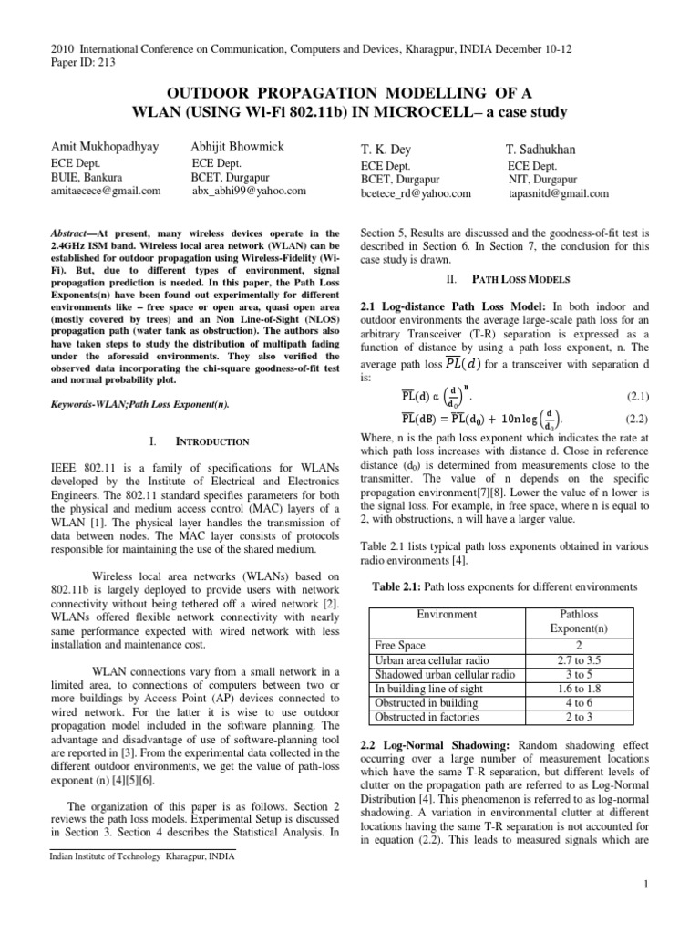 OUTDOOR PROPAGATION MODELLING OF A WLAN (USING Wi-Fi 802.11b) IN ...