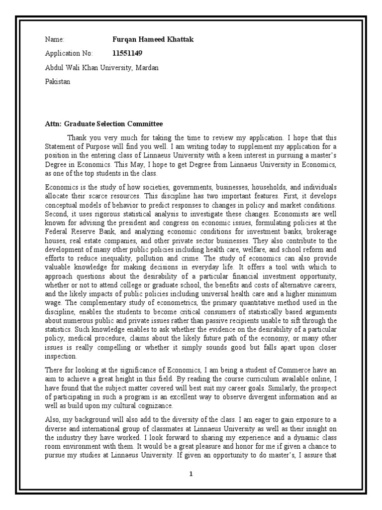 Sop For Economics Students | PDF | Goal | Economics