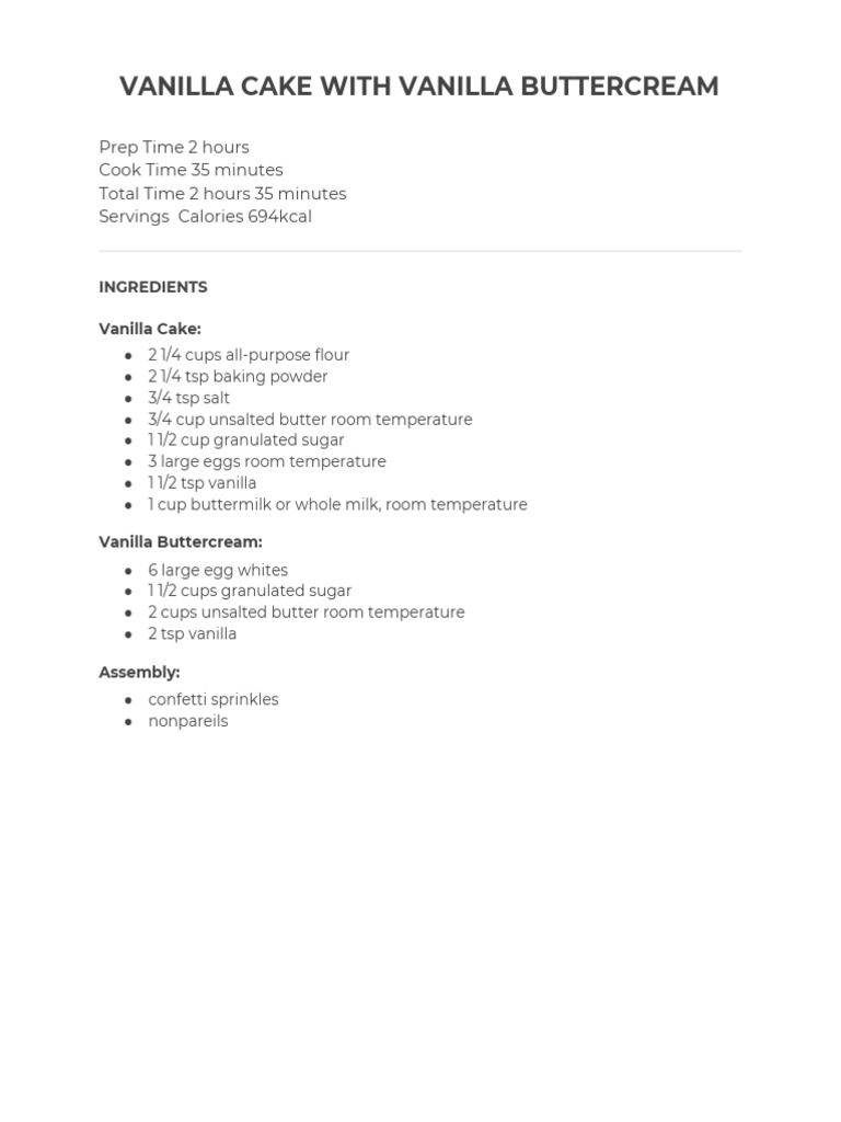 Vanilla Cake With Vanilla Buttercream | PDF | Cakes | Baking