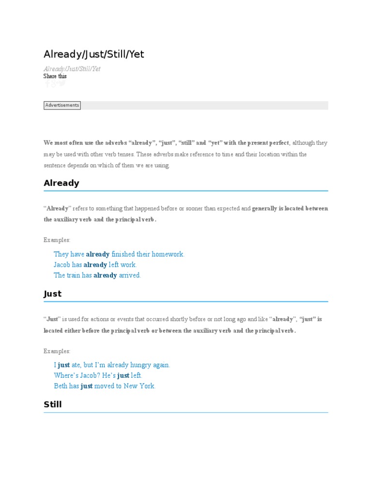 Already-Just-Still-Yet Grammar | PDF | Language Arts & Discipline