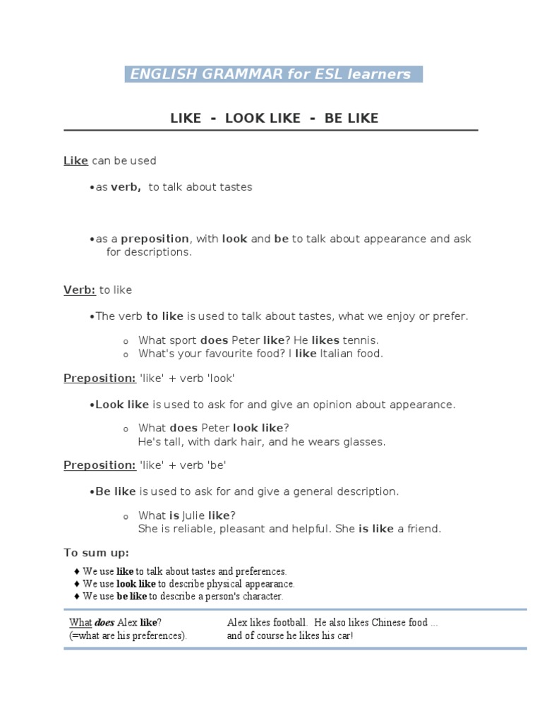 Be Like, Look Like Grammar | PDF