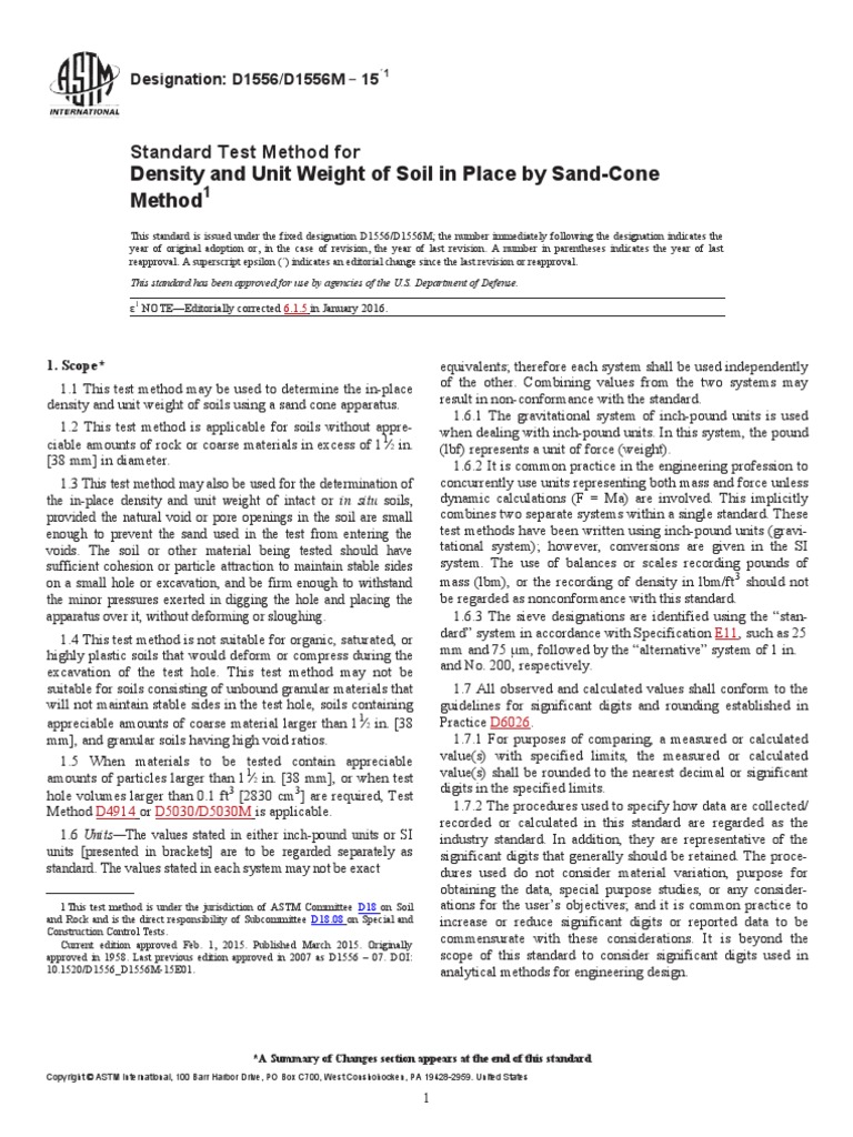Astm d1556 | PDF | Density | Soil