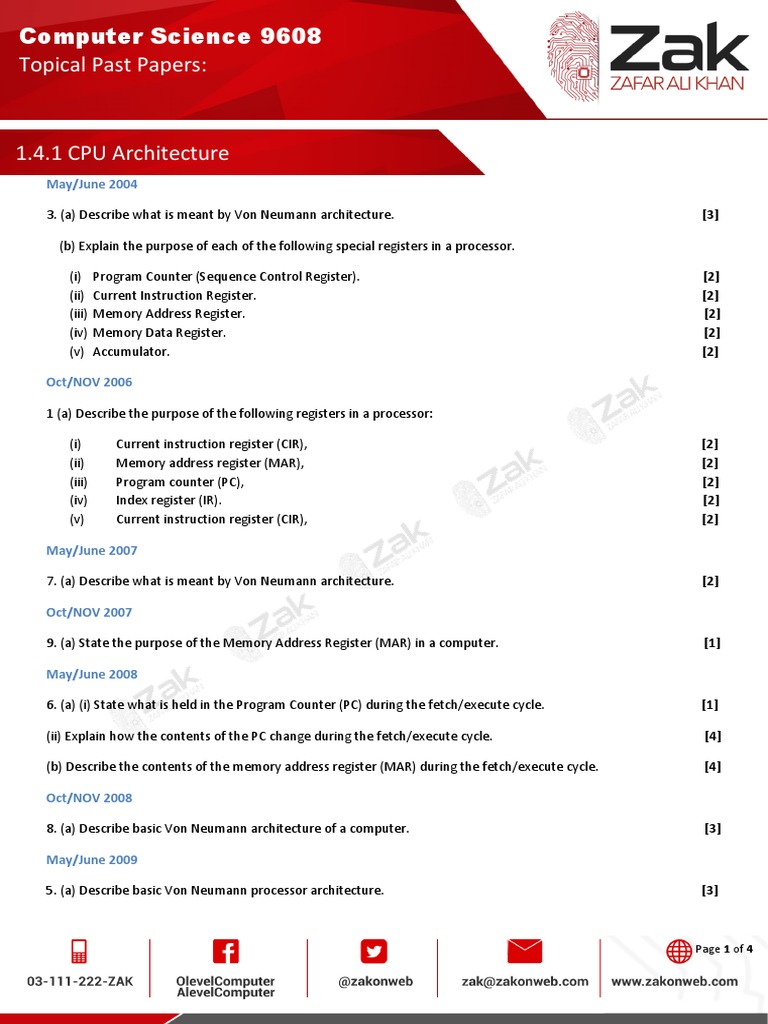 1.4.1 CPU Architecture PDF | PDF | Central Processing Unit | Computer Data